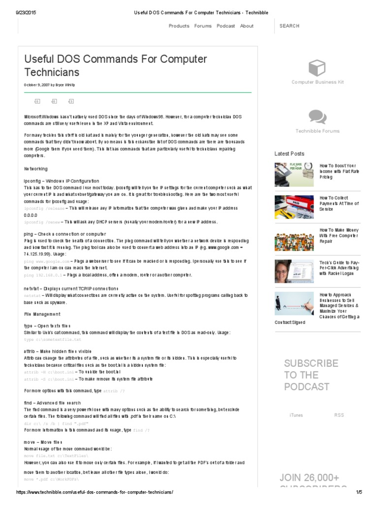 Useful DOS Commands For Computer Technicians - Technibble | PDF | Ip ...