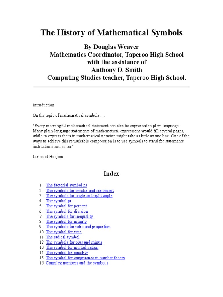 The History and Development of Common Mathematical Symbols | PDF ...
