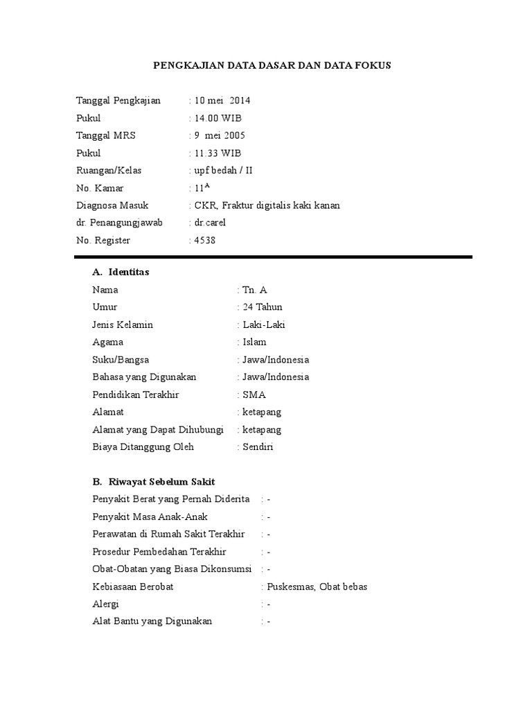 Pengkajian Data Dasar Dan Data Fokus | PDF