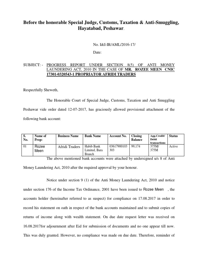 Court Progress Report in Rozee Meen | PDF | Money Laundering | Banks