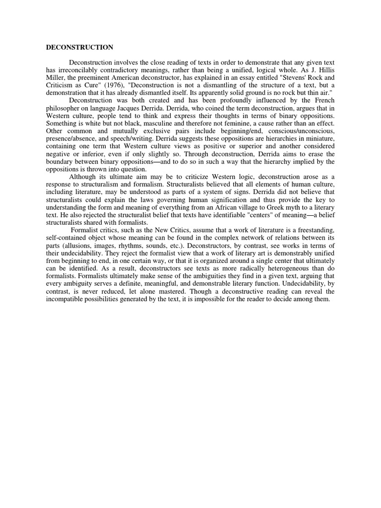 Deconstruction | PDF | Deconstruction | Literary Criticism