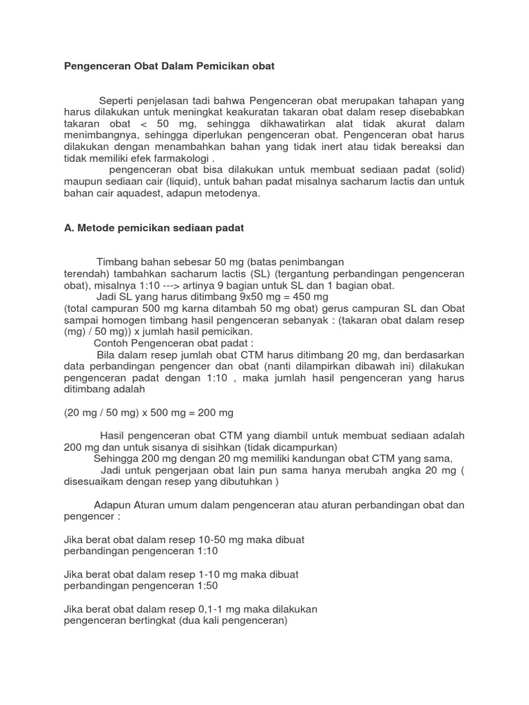 Cara Pengenceran Obat Yg Kurang Dari 50 MG | PDF