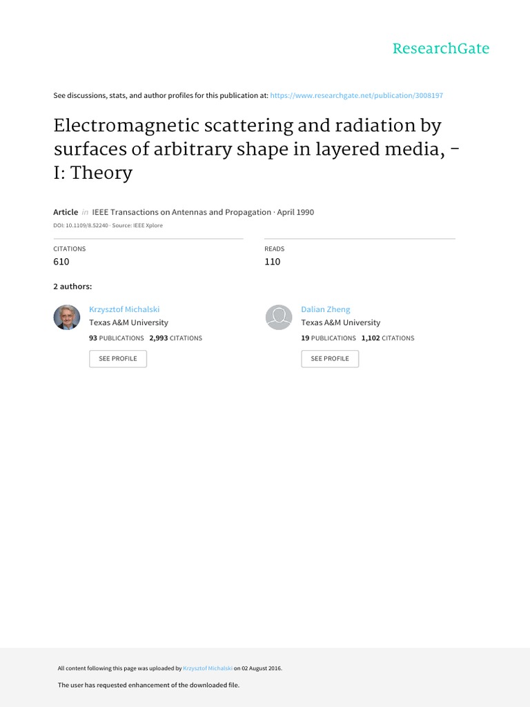 Electromagnetic Scattering and Radiation by Surfaces of Arbitrary Shape in Layered Media, - I ...