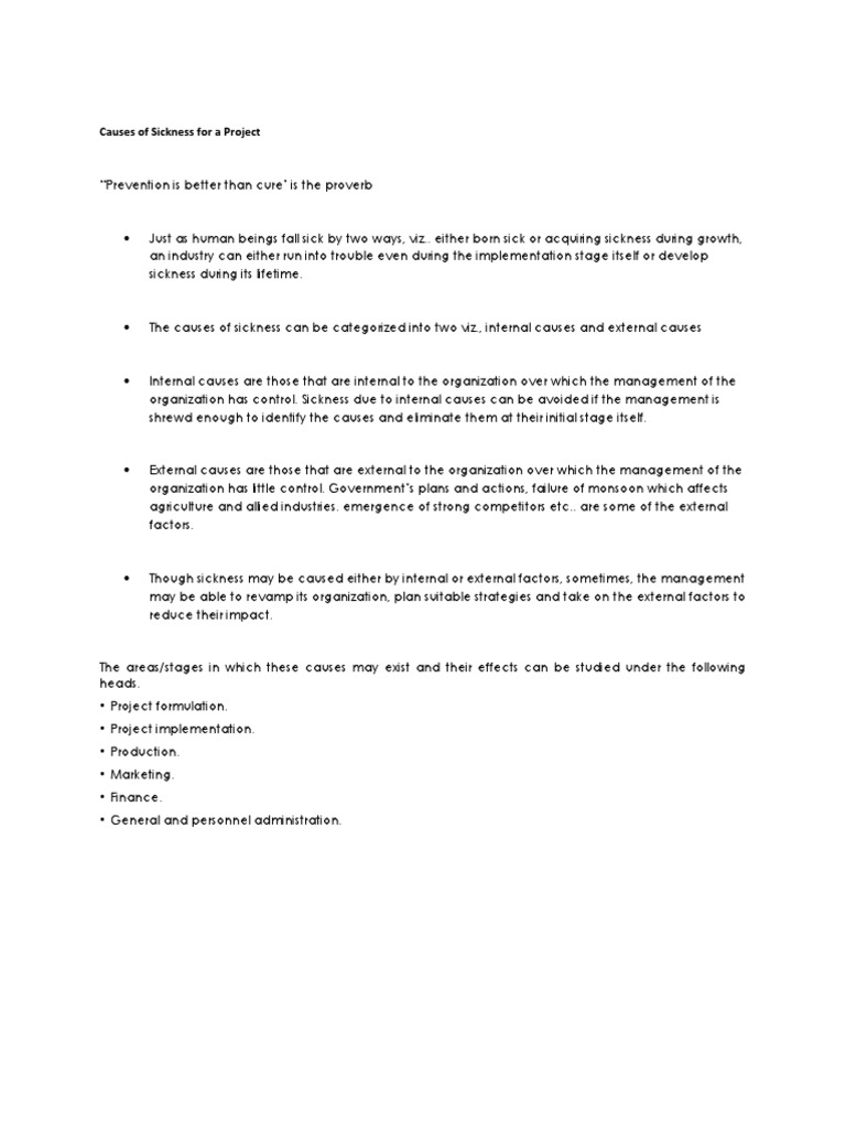 Causes of Sickness For A Project | PDF
