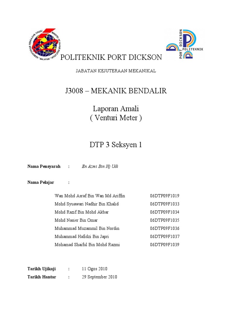Mekanik Bendalir - Venturi Meter | PDF | Fluid Dynamics | Flow Measurement