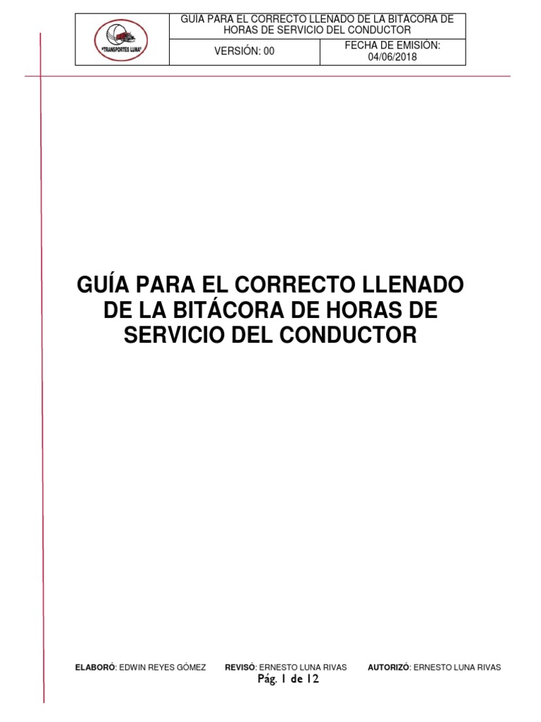 Guía Para El Correcto Llenado de La Bitácora de Horas de Servicio Del ...