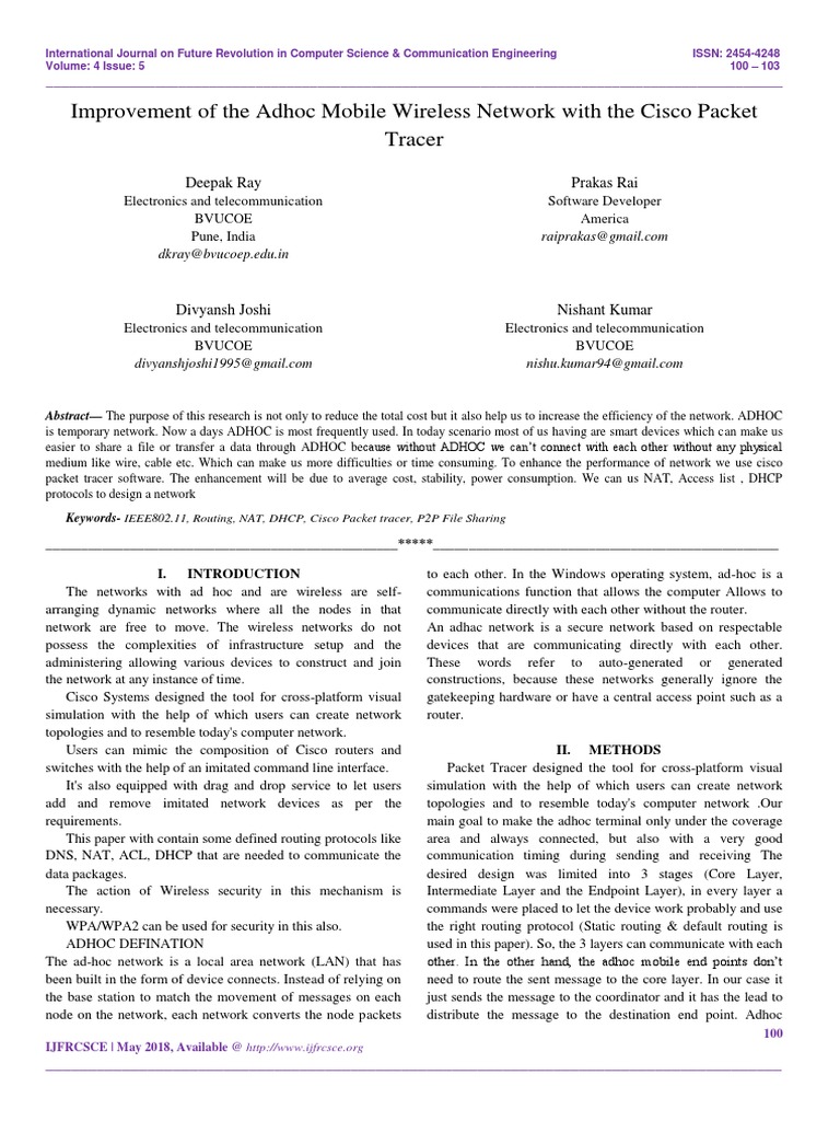Enhancing Adhoc Networks with Cisco Tools | PDF | Router (Computing ...