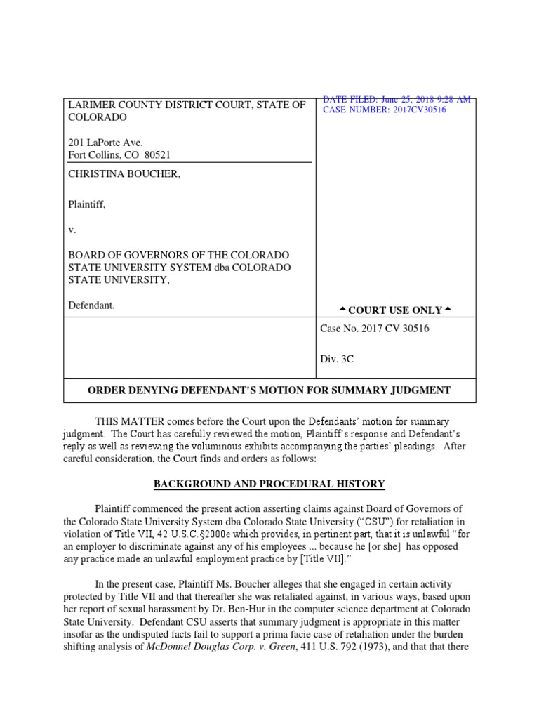 Boucher v. CSU: Retaliation Case Order | PDF | Summary Judgment | Civil ...