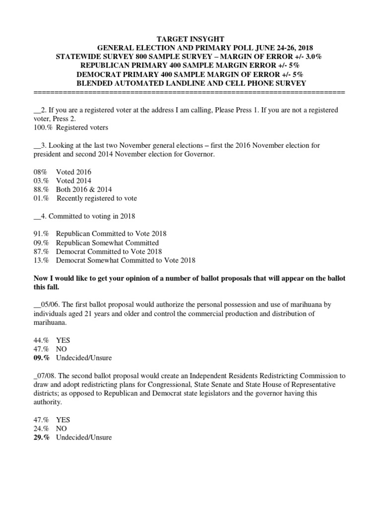 MI-Gov, MI-Sen: Target Insyght (June 2018) | PDF | Voting | Republican ...