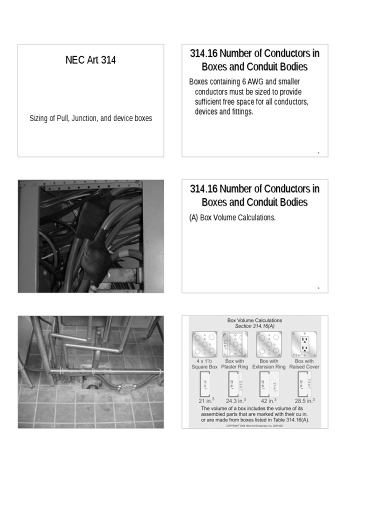 NEC Art 314 314.16 Number of Conductors in Boxes and Conduit Bodies ...