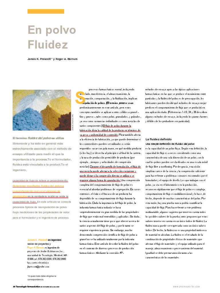Fluidez de Polvos | PDF | Fricción | Masa