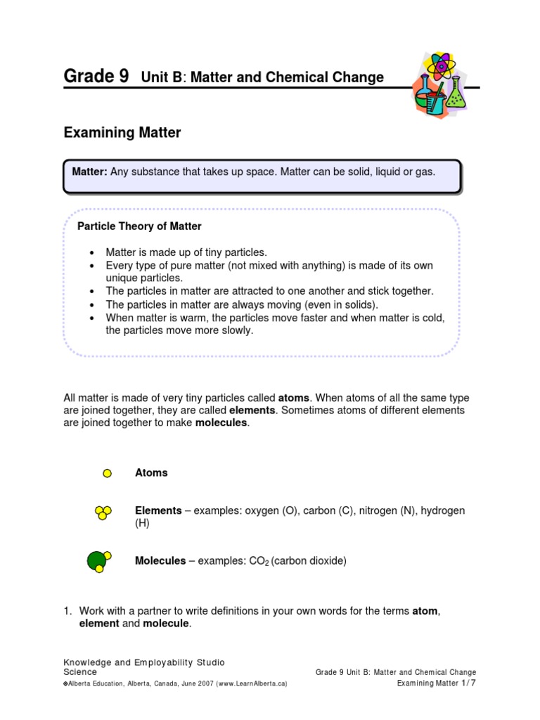 Grade 9: Unit B: Matter and Chemical Change | PDF | Chemical Substances ...