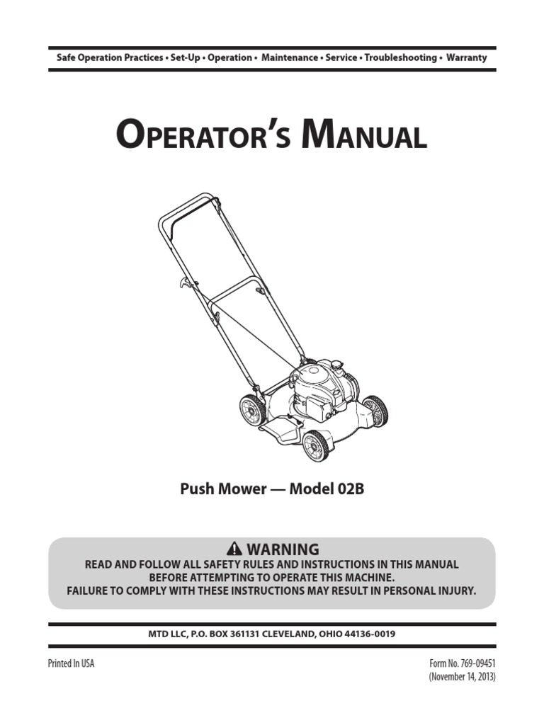User Manual For Push Mower Model 02B | PDF | Exhaust Gas | Internal ...