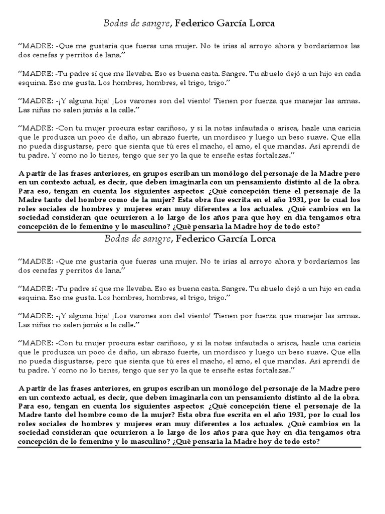 Bodas de Sangre, Trabajo Esi | PDF | Mujer | Hombre