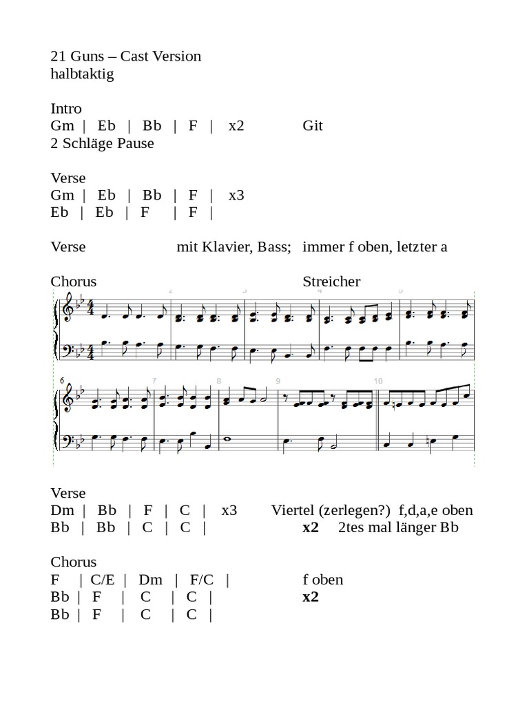 21 Guns Cast Version Chords Guide | PDF | Art