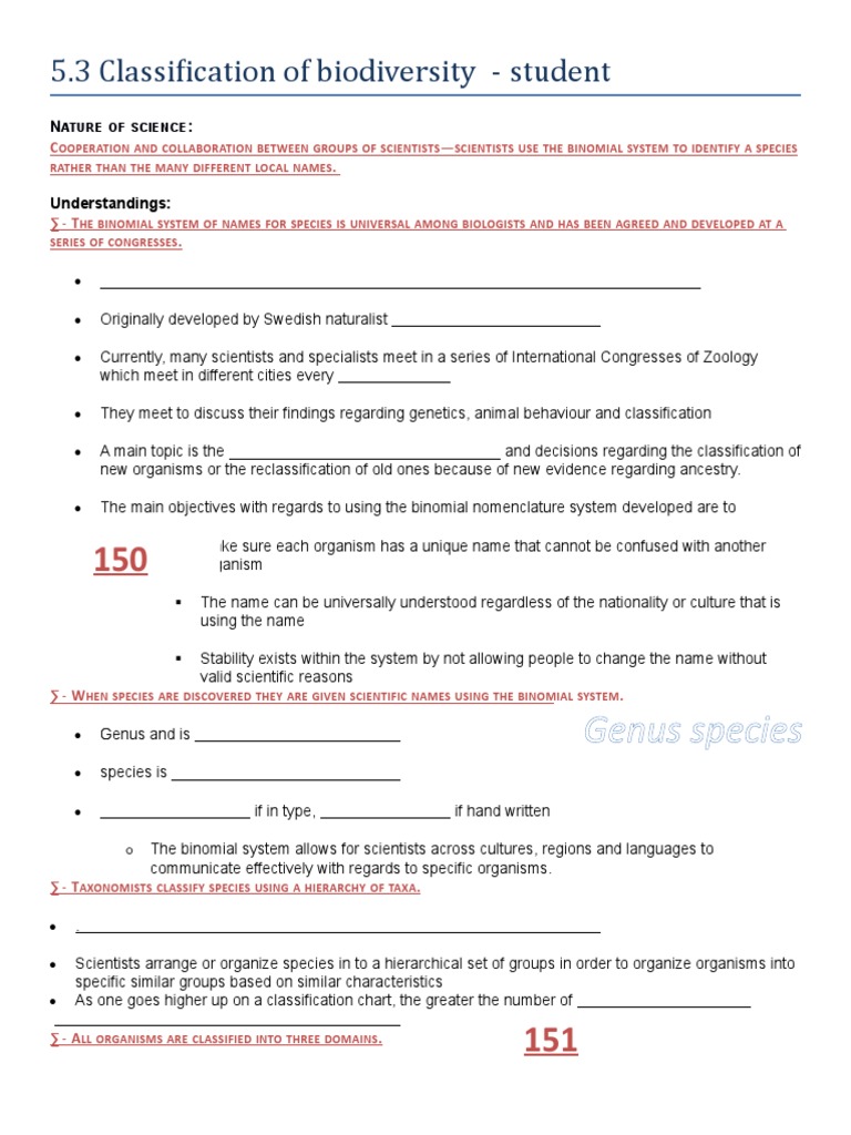 5.3 Notes Student | PDF | Eukaryotes | Taxonomy (Biology)