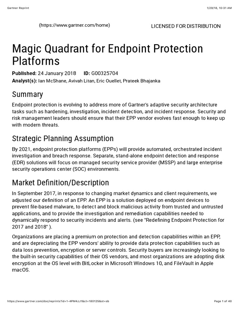 Magic Quadrant For Endpoint Protection Platforms | PDF | Cloud ...