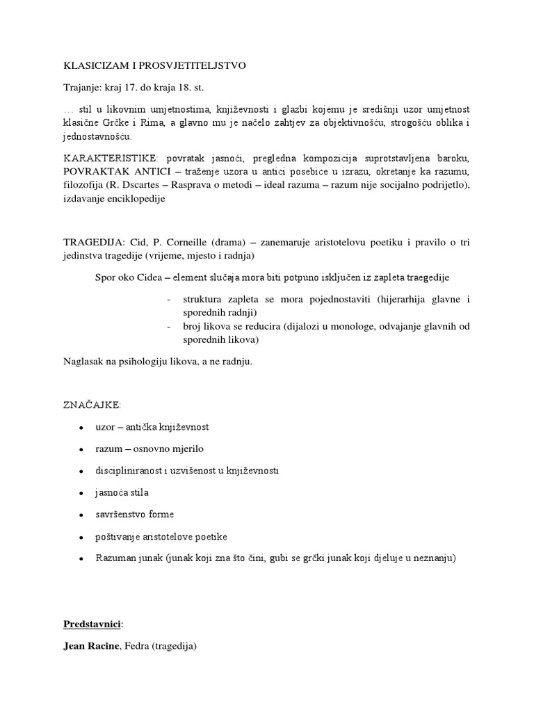 Klasicizam I Prosvjetiteljstvo | PDF