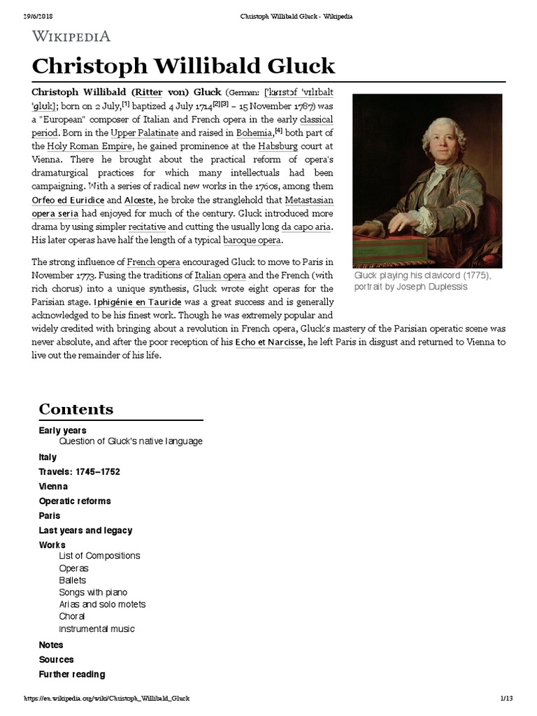 Christoph Willibald Gluck - Wikipedia | PDF | Opera | Vocal Music