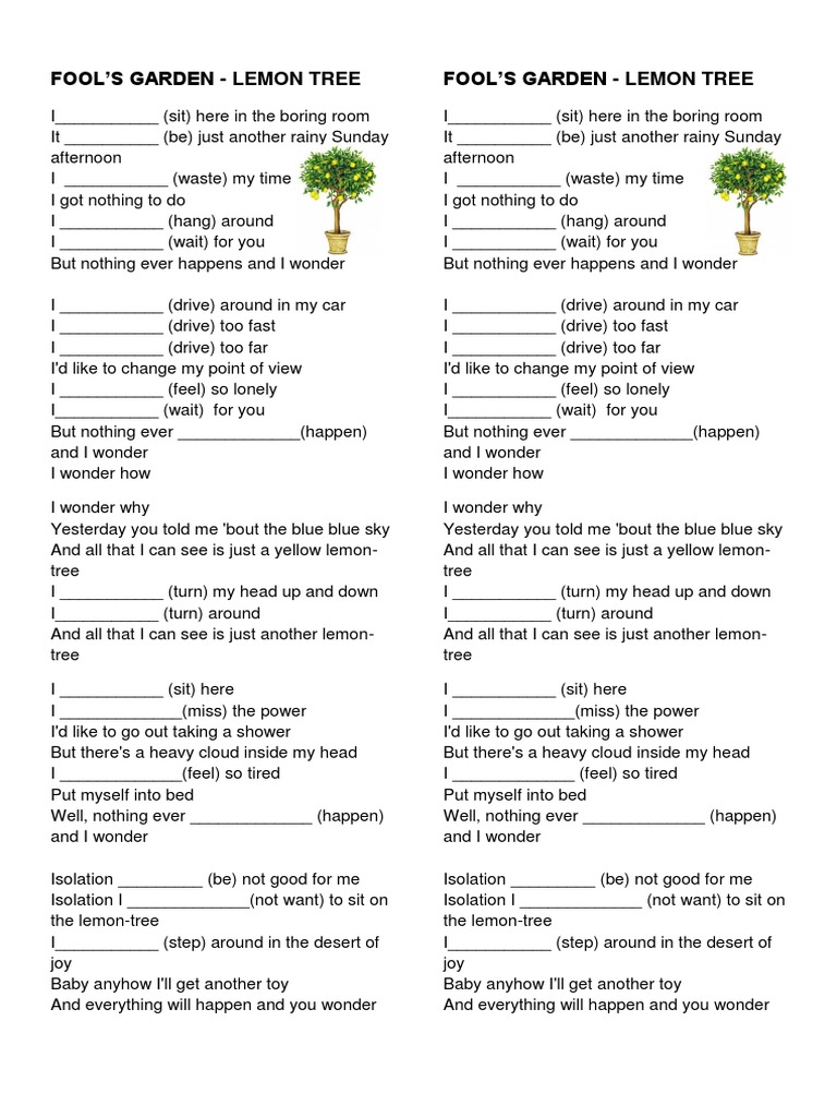 Lemon Tree Song Worksheet Activities With Music Songs Nursery Rhymes ...