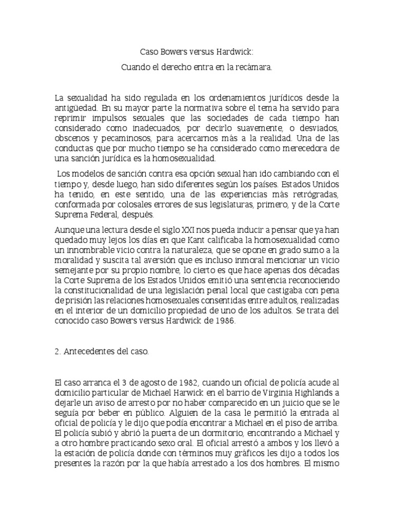 Bowers vs. Hardwick: Historia y Sentencia | PDF | Homosexualidad ...