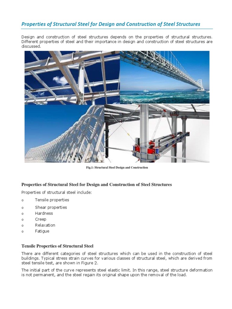 Properties of Structural Steel For Design and Construction of Steel ...