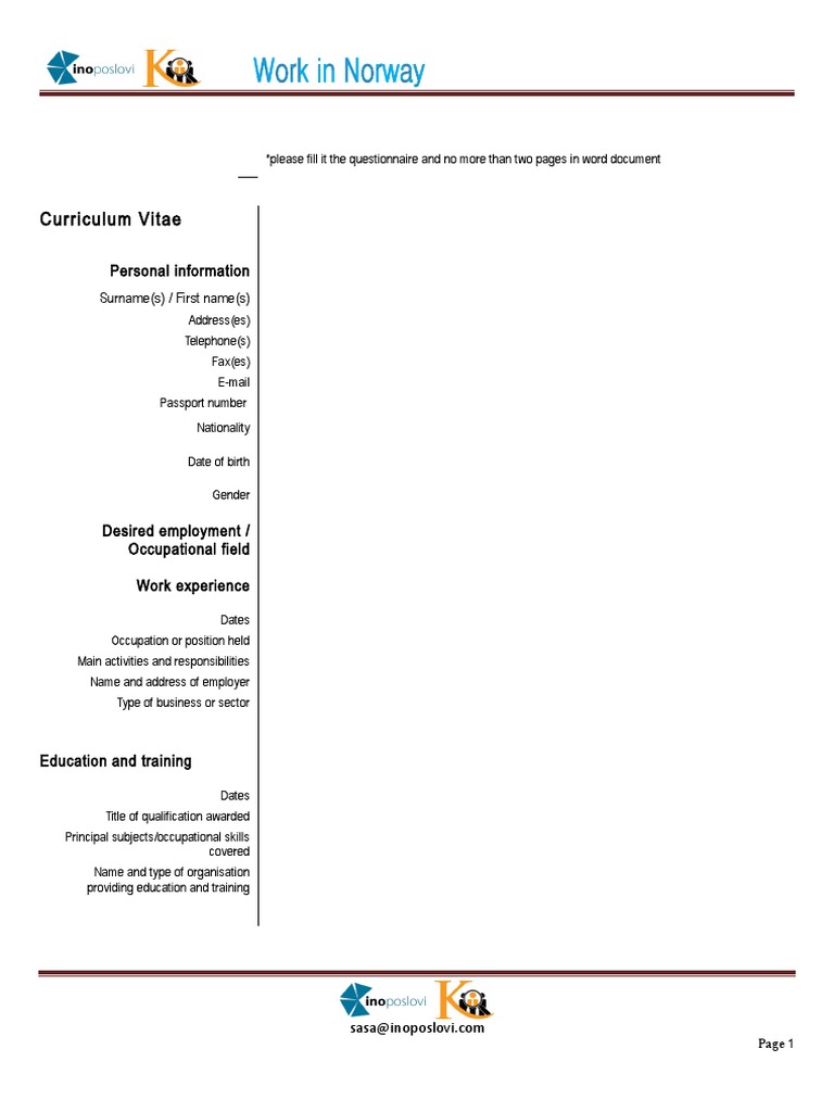 CV Formular InoPoslovi | PDF | Human Communication | Communication