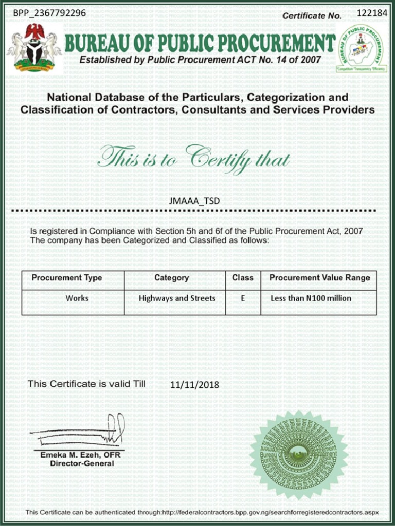 BPP Contractor Certificate | PDF