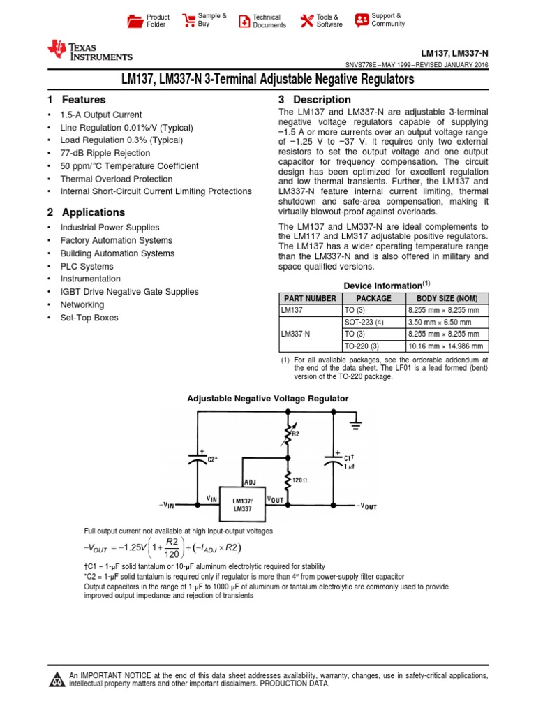 Data Sheet Lm337 | PDF | Amplifier | Capacitor