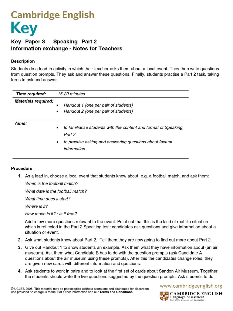 Ket Speaking Part 2 PDF | PDF | Question | Linguistics