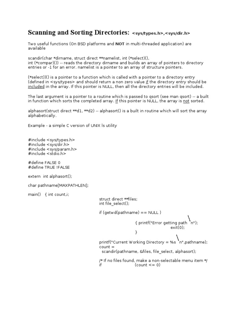 Scanning And Sorting Directories Pdf Pointer Computer Programming C Programming Language