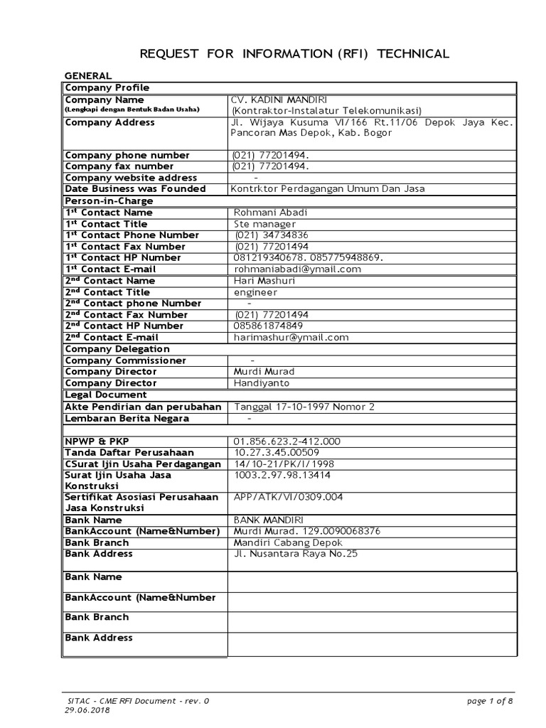 01 RFI Technical Form Biodata | PDF | Request For Information | Procurement