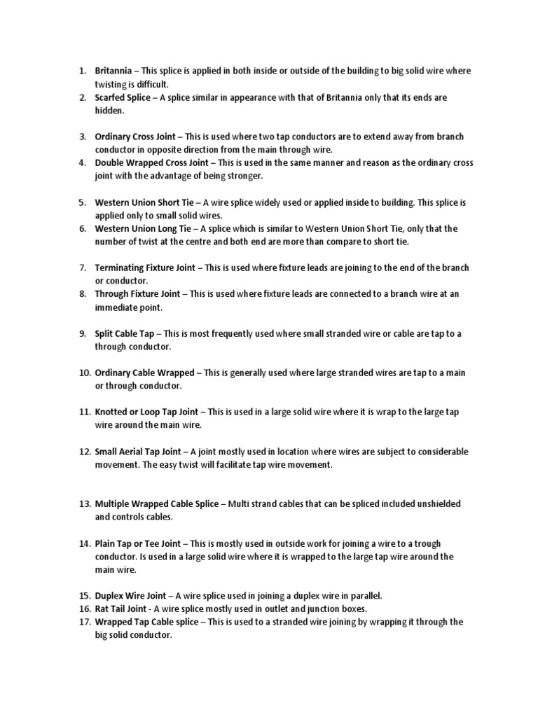 Kinds of Joints and Splices | Wire | Equipment