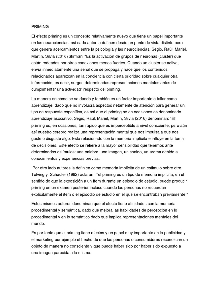 Efecto y Tipos de Priming en Psicología | PDF | Memoria | Publicidad