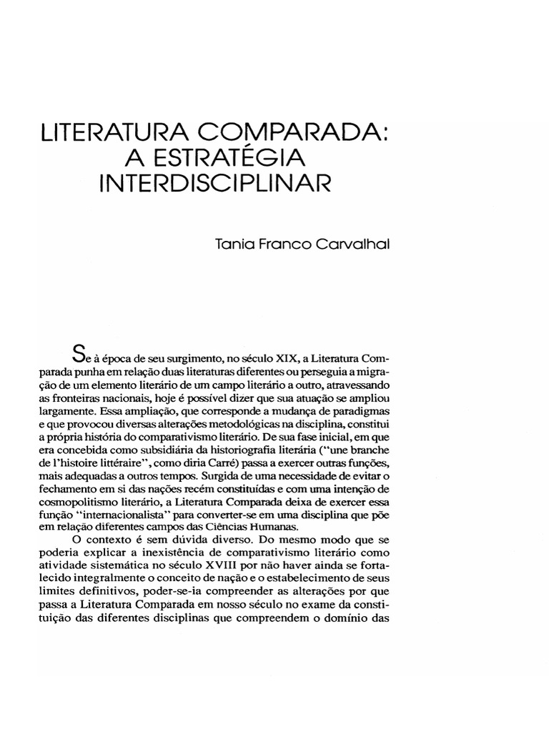 Literatura Comparada: A Estratégia Interdisciplinar | PDF | Cognição ...