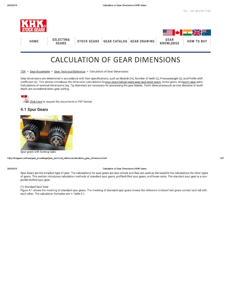 Calculation of Gear Dimensions - KHK Gears | PDF