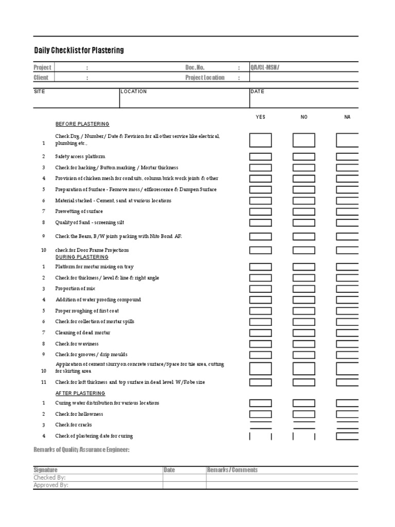 Checklist | PDF | Plaster | Mortar (Masonry)
