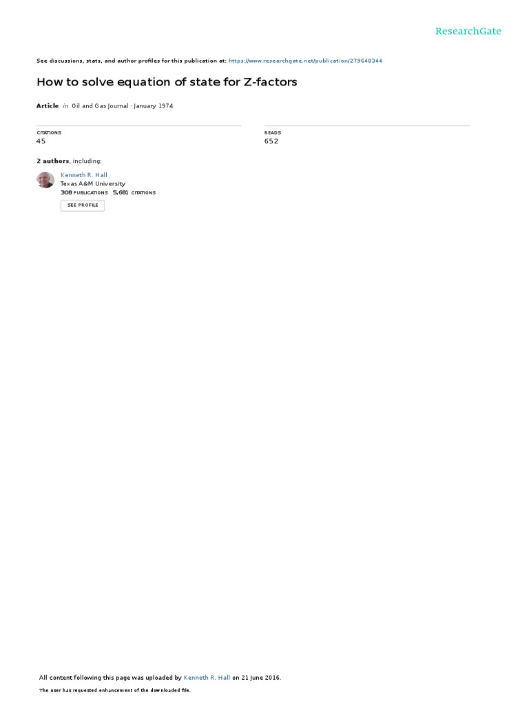 How To Solve Equation of State For Z-Factors: Oil and Gas Journal ...