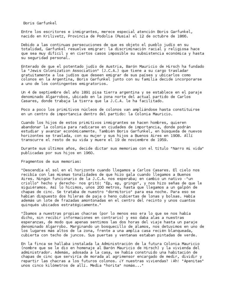 Vida y legado de Boris Garfunkel | PDF | Inmigración