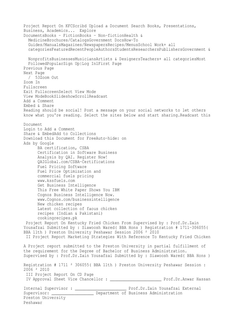 Project Report On KFC | PDF | Fast Food Restaurants | Purchasing Power ...