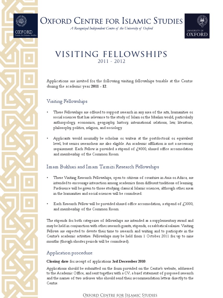 Oxford Centre For Islamic Studies | PDF | Fellow | Social Science