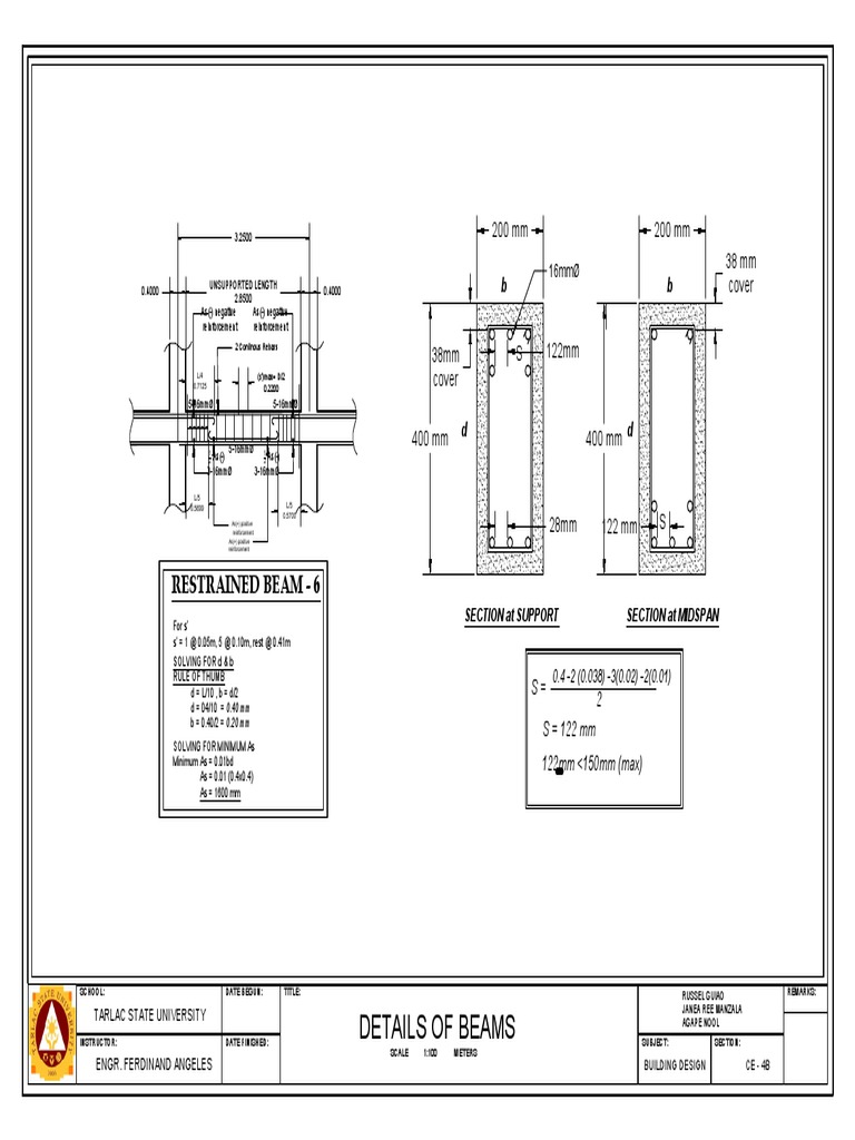 Details of Beams: Restrained Beam - 6 | PDF | Reinforced Concrete ...