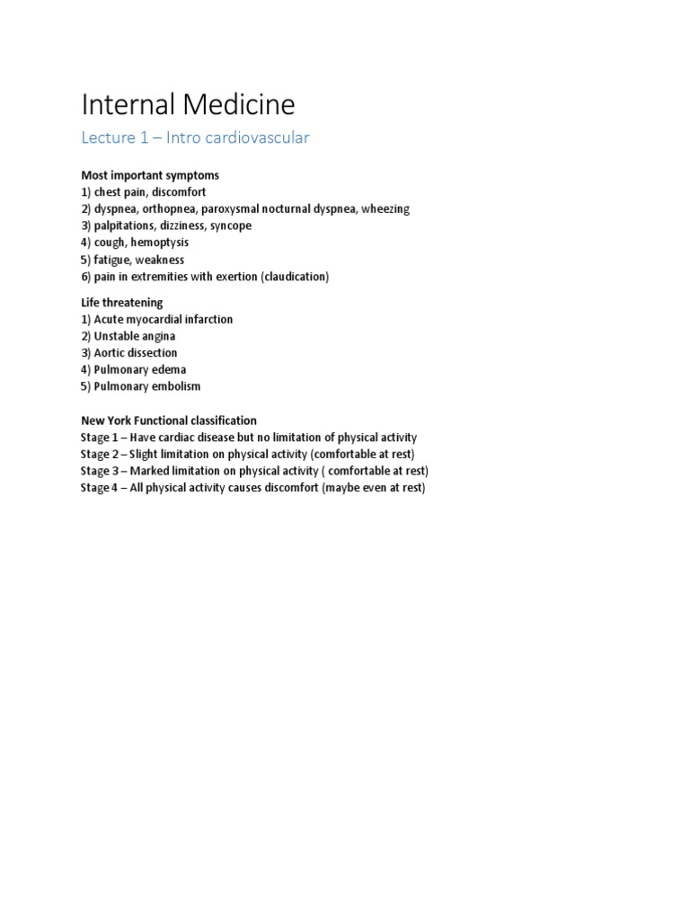 Internal Medicine: Lecture 1 - Intro Cardiovascular | PDF