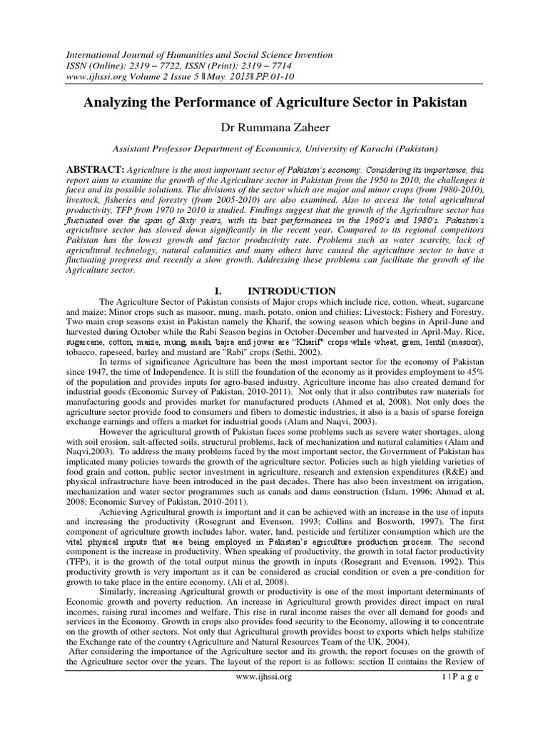 Agriculture Sector Of Pakistan Pdf Pdf Economic Growth Water