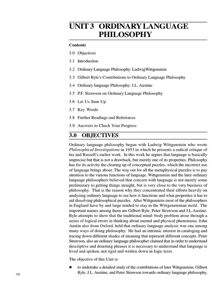 Unit 3 Ordinary Language Philosophy: 3.0 Objectives | PDF | Logic ...
