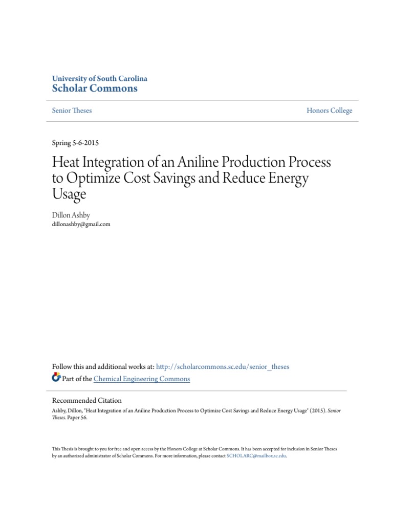 Heat Integration of An Aniline Production Process To Optimize Cos ...