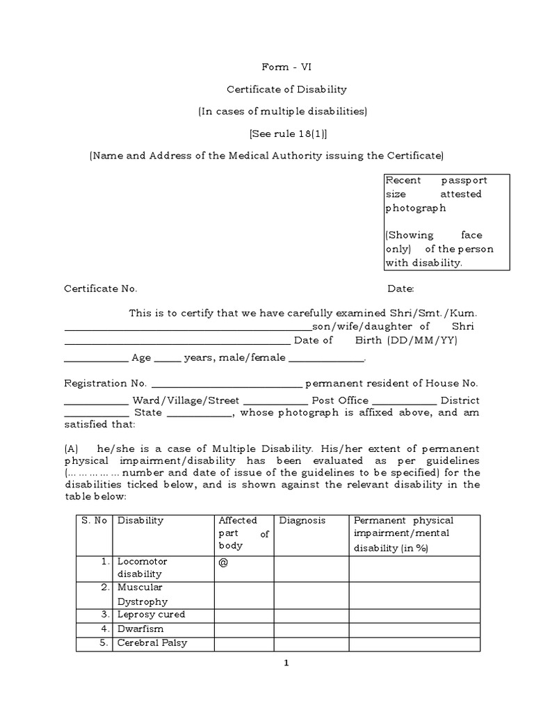 Certificate of Disability Form-VI PDF | PDF | Visual Impairment ...
