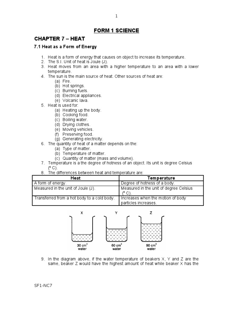 Form 1 Science Chapter 7 - Heat | PDF | Thermal Conduction | Heat Transfer