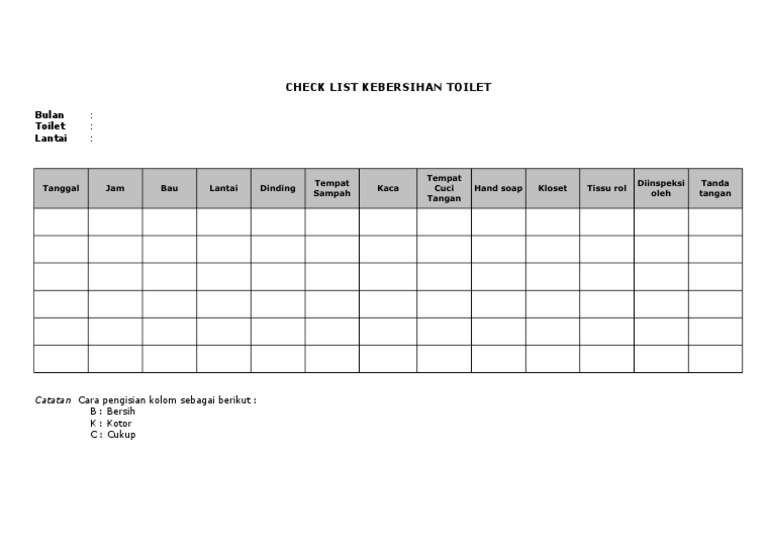 Checklist Kebersihan Toilet | PDF