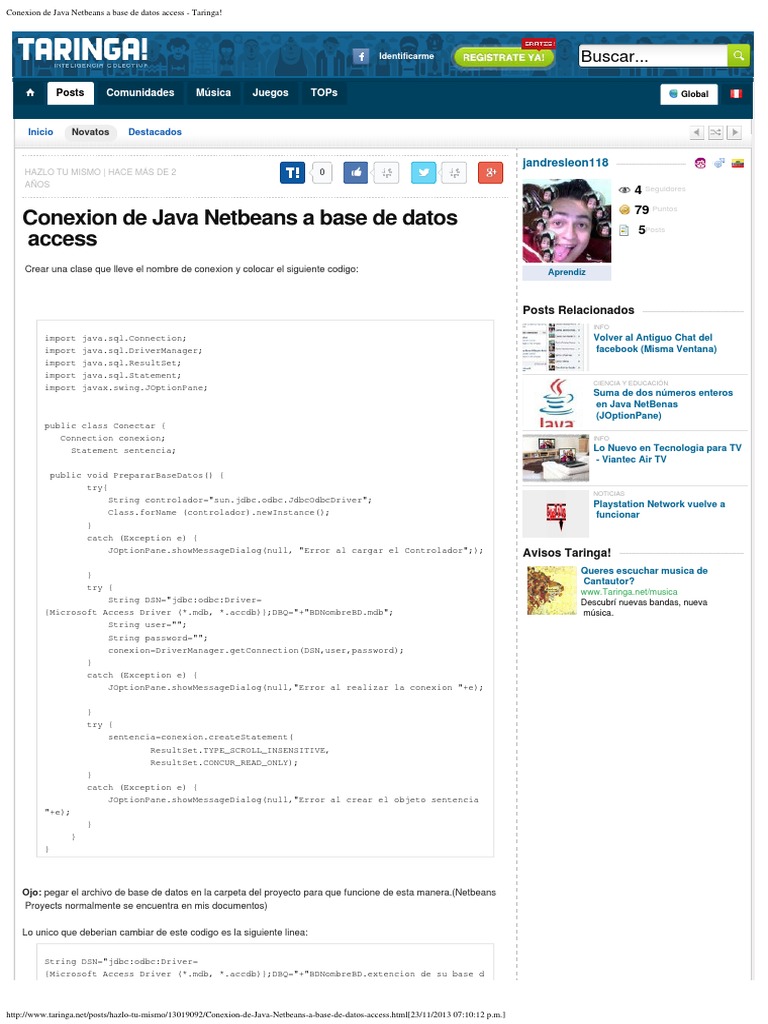 Conexion de Java Netbeans A Base de Datos Access | PDF | Java (lenguaje de programación ...